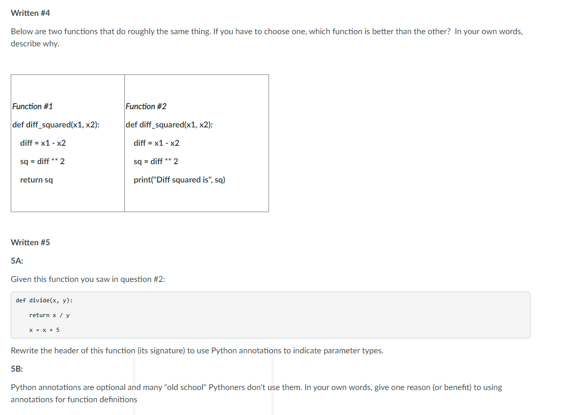 Solved Written #4 Below are two functions that do roughly | Chegg.com