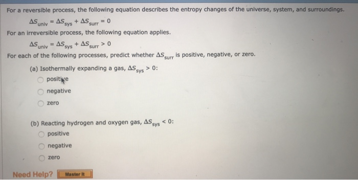 Solved For a reversible process, the following equation | Chegg.com