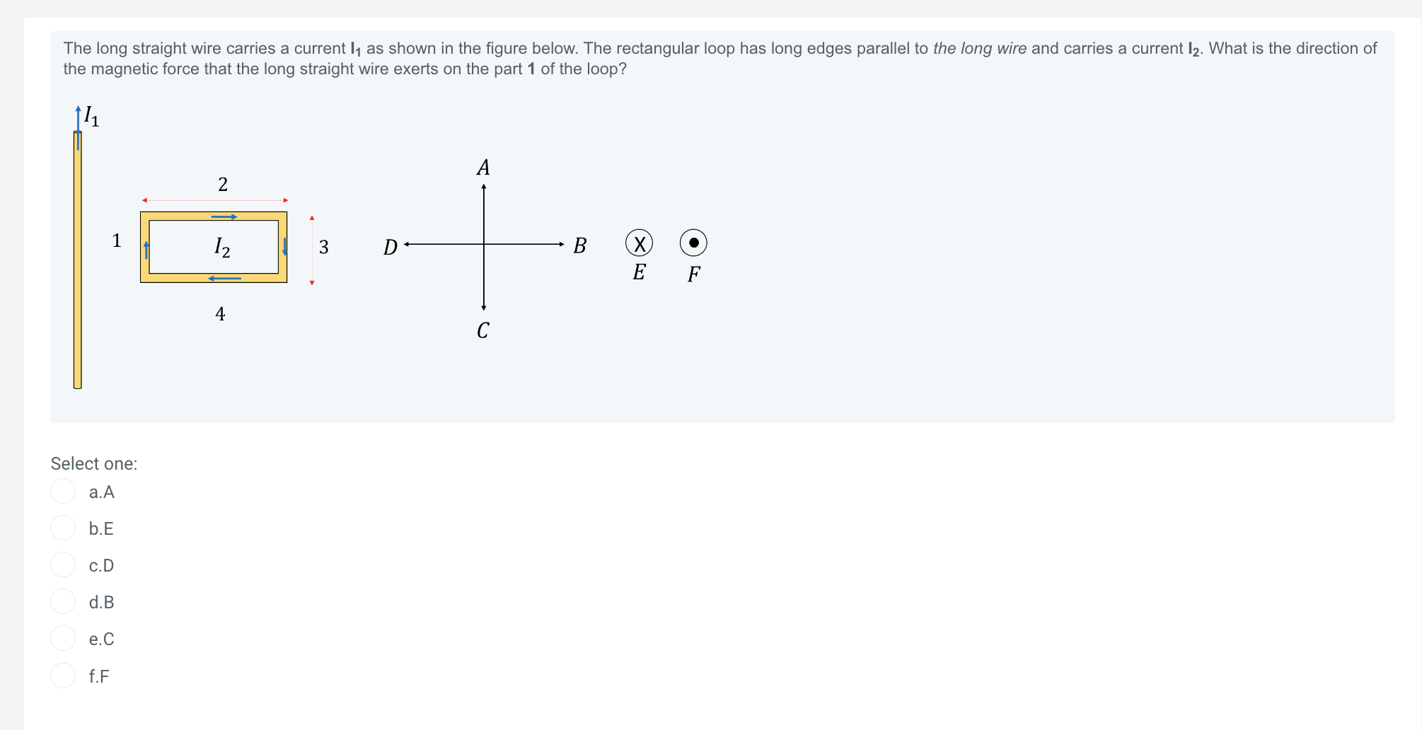 Solved The long straight wire carries a current I1 as shown | Chegg.com