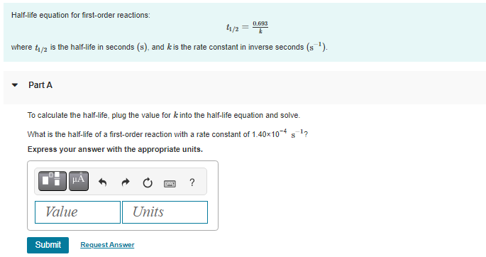 Solved Half-life equation for first-order reactions: | Chegg.com