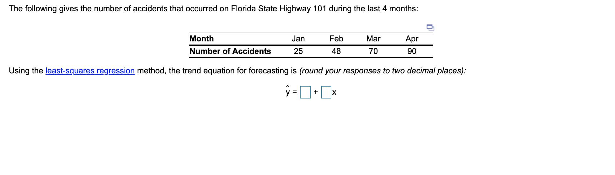 Solved Using the least-squares regression method, | Chegg.com