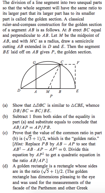 Solved The division of a line segment into two unequal parts | Chegg.com