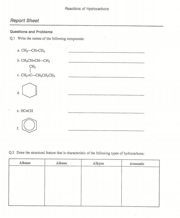 Solved Reactions of Hydrocarbons Report Sheet Questions and | Chegg.com