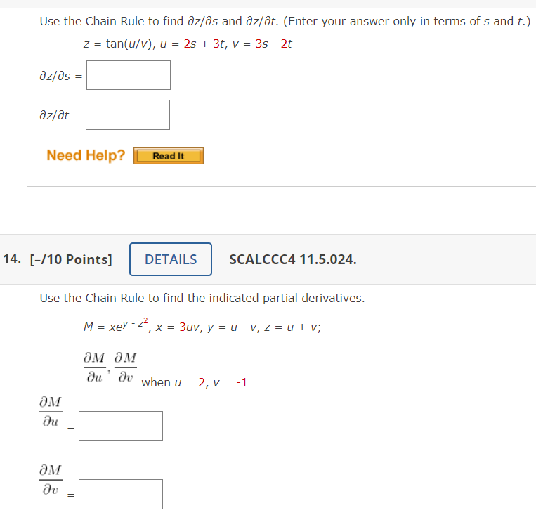 Solved Use the Chain Rule to find ∂z/∂s and ∂z/∂t. (Enter | Chegg.com