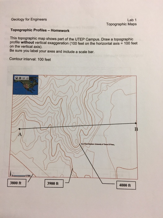 Solved This topographic map shows part of the UTEP Campus. | Chegg.com