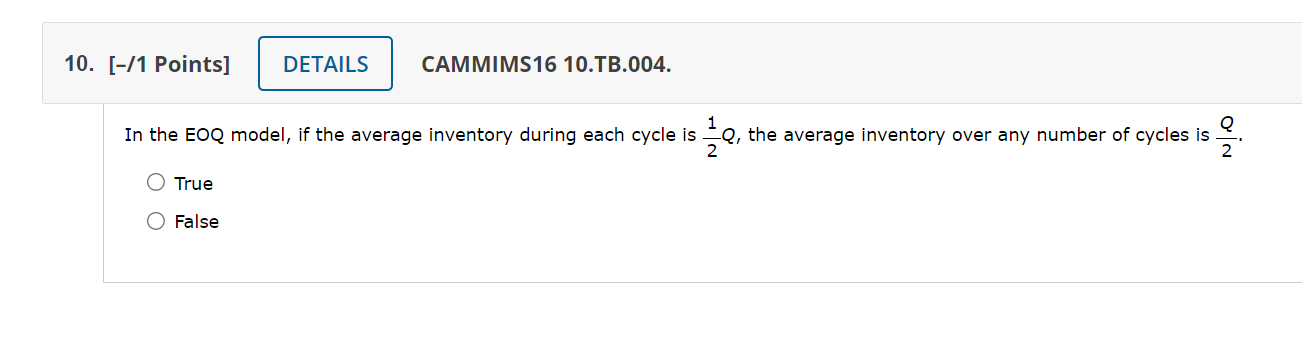 Solved In the EOQ model, if the average inventory during | Chegg.com