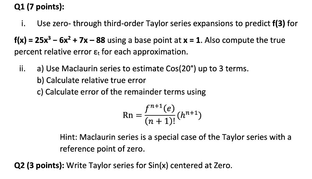 Solved Q1 (7 points): i. Use zero- through third-order | Chegg.com
