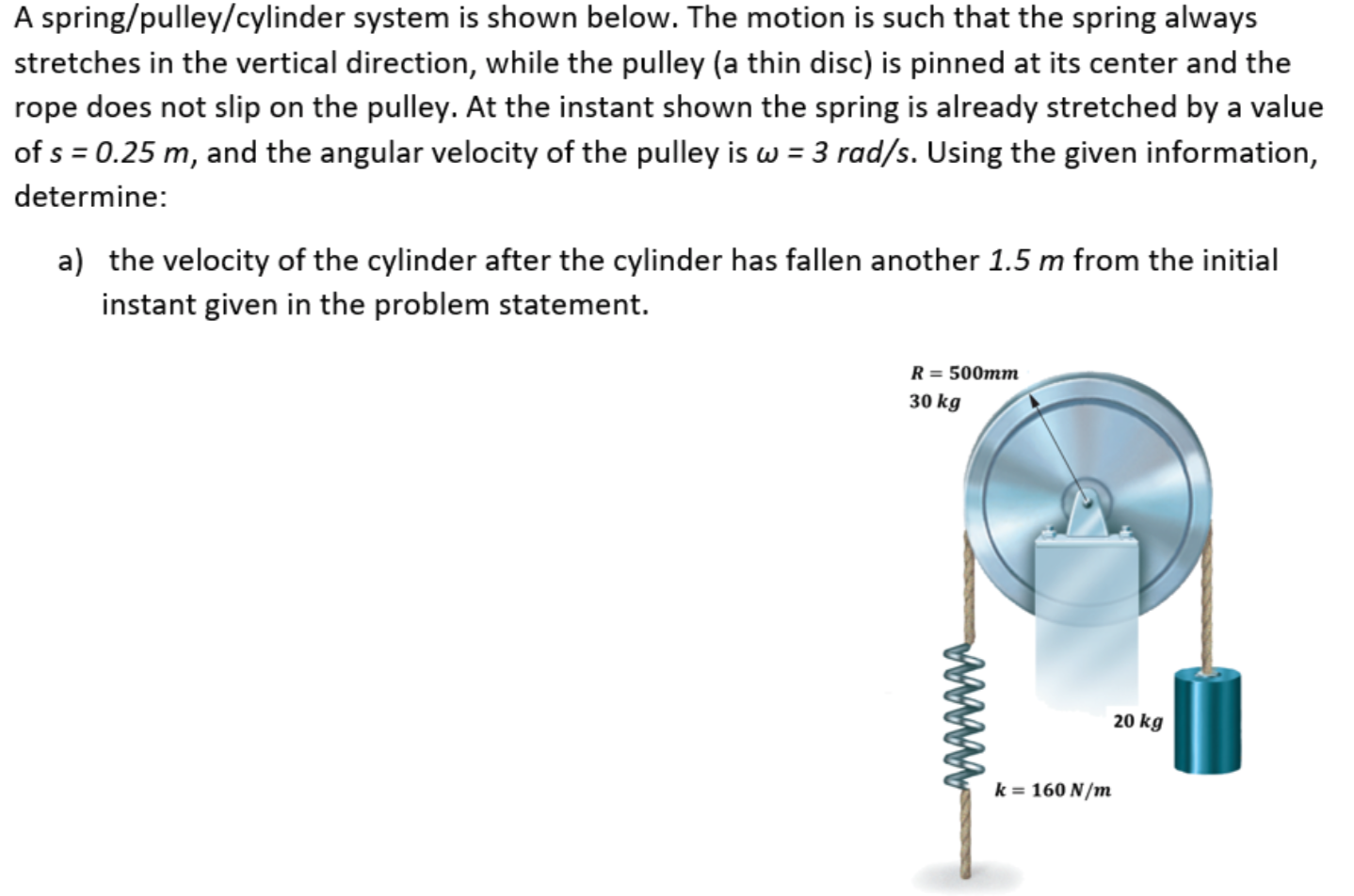 Solved A spring/pulley/cylinder system is shown below. The | Chegg.com