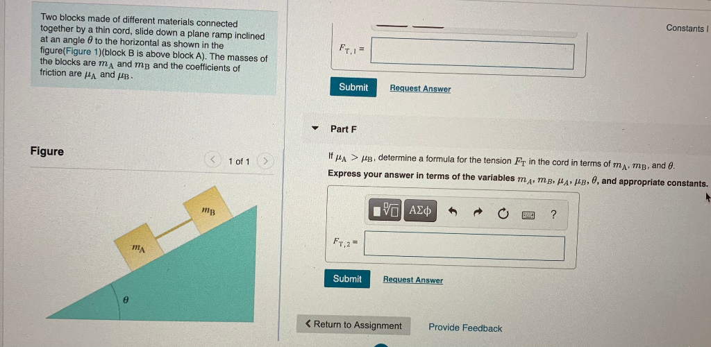 Solved Constants Two blocks made of different materials | Chegg.com