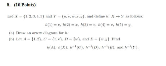 Let X={1,2,3,4,5} and Y={u,v,w,x,y}, and define h:X→Y | Chegg.com