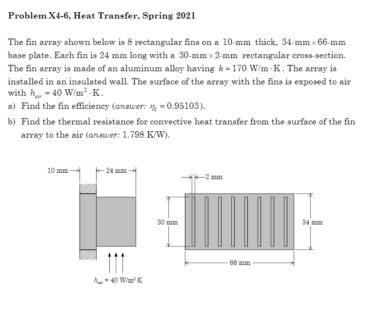 Solved Problem X4-6, Heat Transfer, Spring 2021 The fin | Chegg.com
