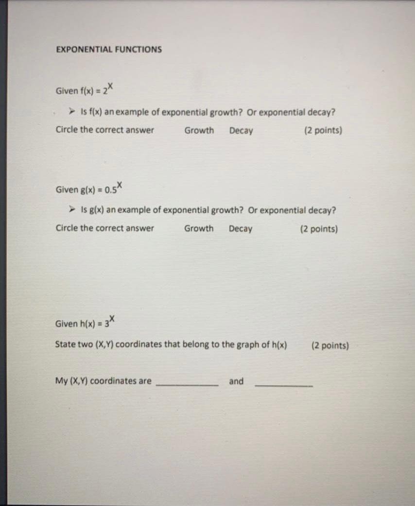 Solved EXPONENTIAL FUNCTIONS Given f(x) = 2X Is f(x) an | Chegg.com