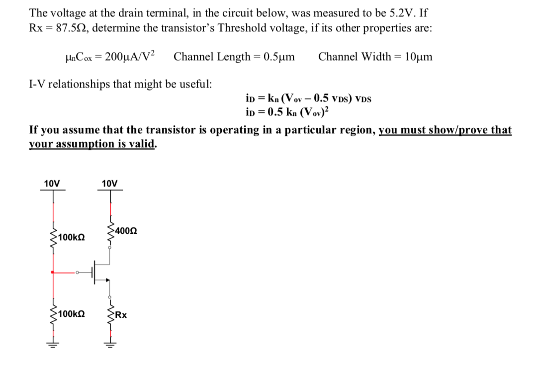 Solved The voltage at the drain terminal, in the circuit | Chegg.com