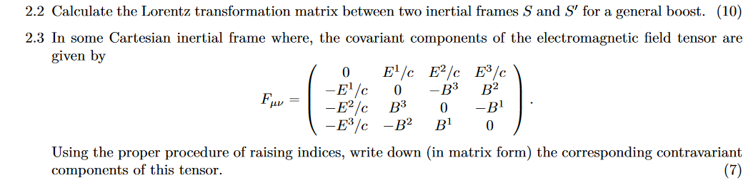 Solved 2 2 Calculate The Lorentz Transformation Matrix