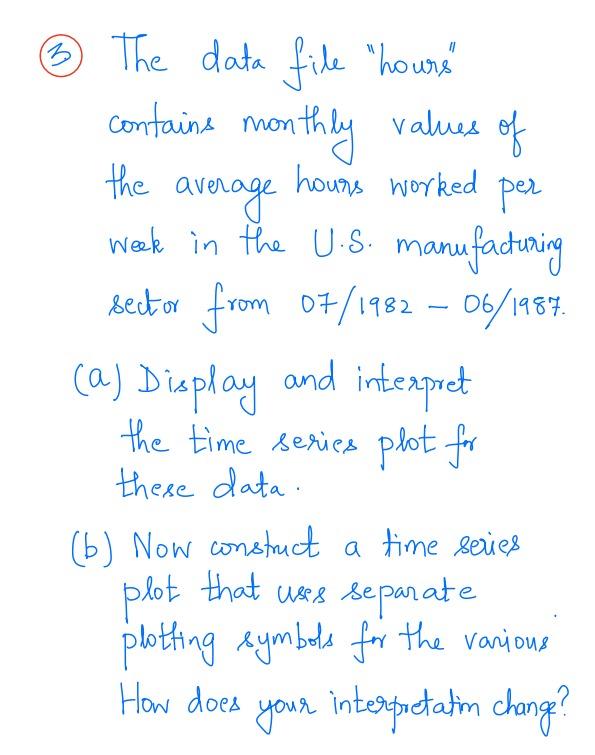Solved (3) The data file "hours" contains monthly values of | Chegg.com
