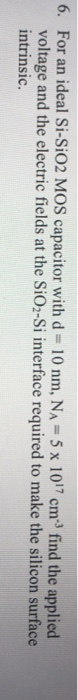 Solved 6. For an ideal Si-SiO2 MOS capacitor with d 10 nm, | Chegg.com