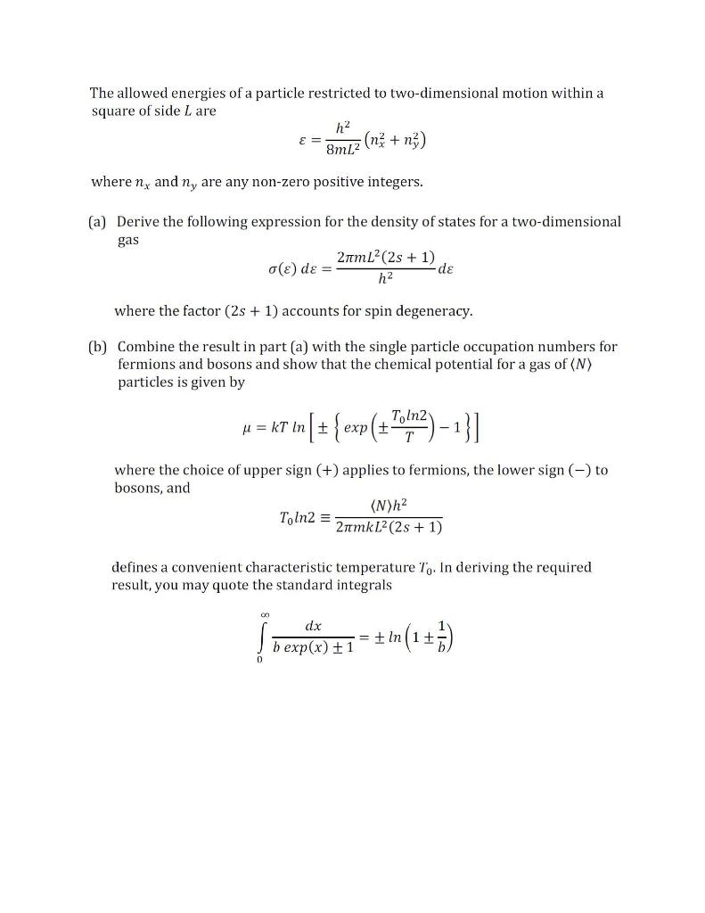 Solved The allowed energies of a particle restricted to | Chegg.com