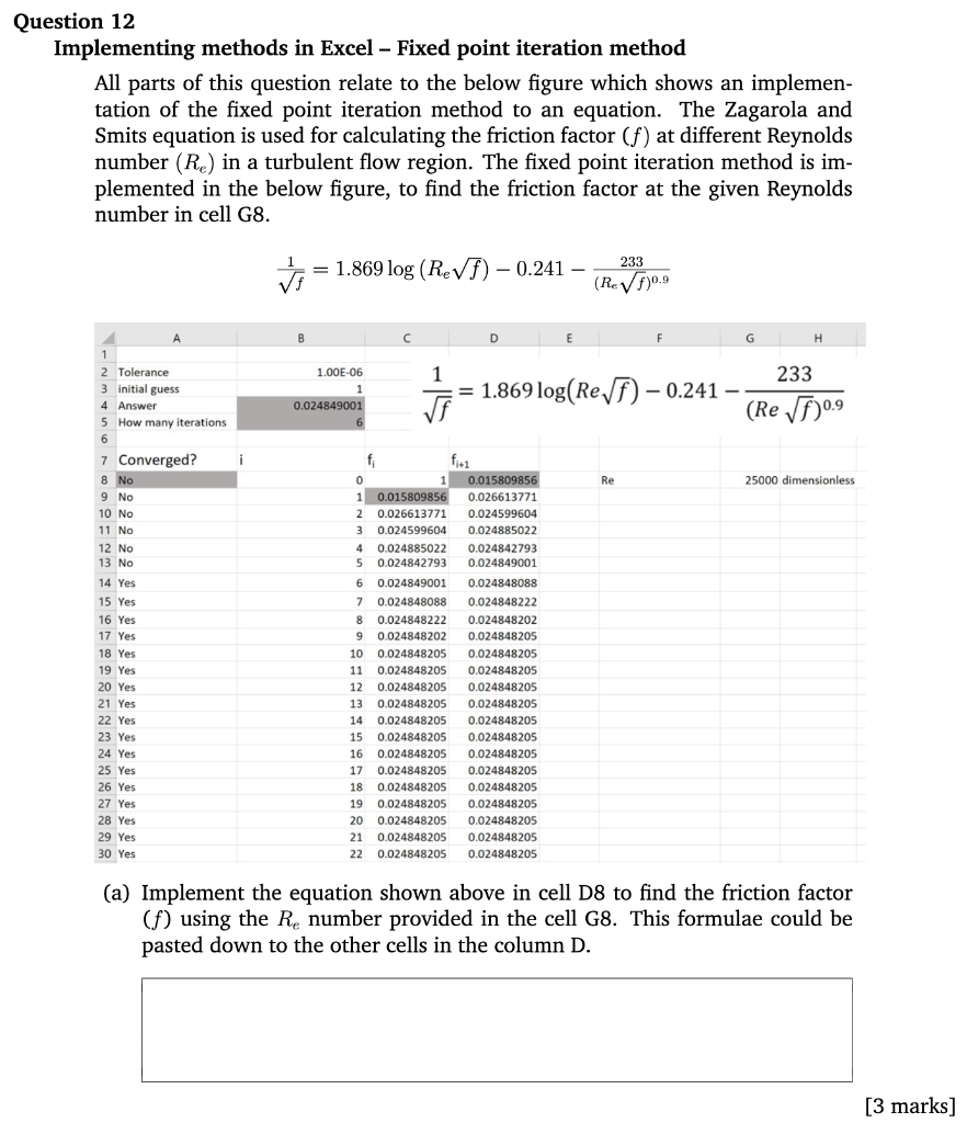Solved (a) Implement the equation shown above in cell D8 to | Chegg.com