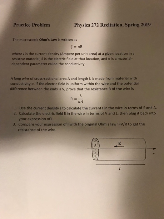 Solved Practice Problem Physics 272 Recitation, Spring 2019 | Chegg.com