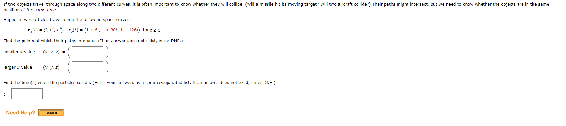 Solved If two objects travel through space along two | Chegg.com