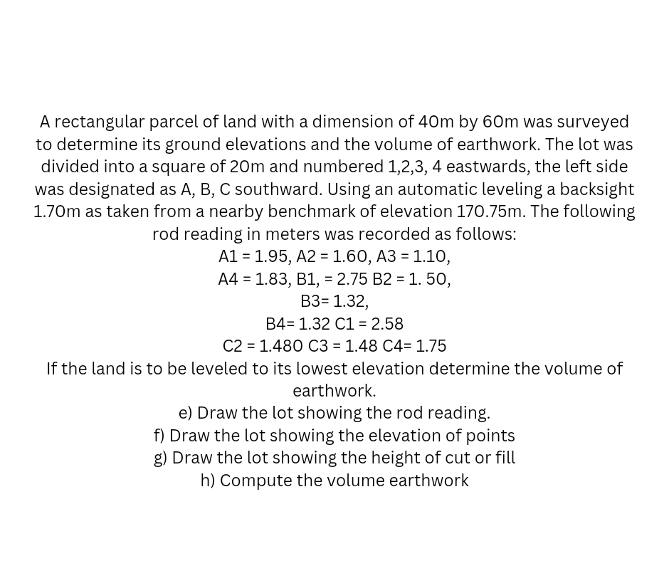 Solved A rectangular parcel of land with a dimension of 40 m | Chegg.com