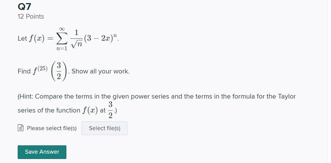 Solved Q7 12 Points n=1 Let f(x) = 1 (3 – 2017 Solved Q7 12 Points n=1 Let f(x) = 1 (3 – 2017