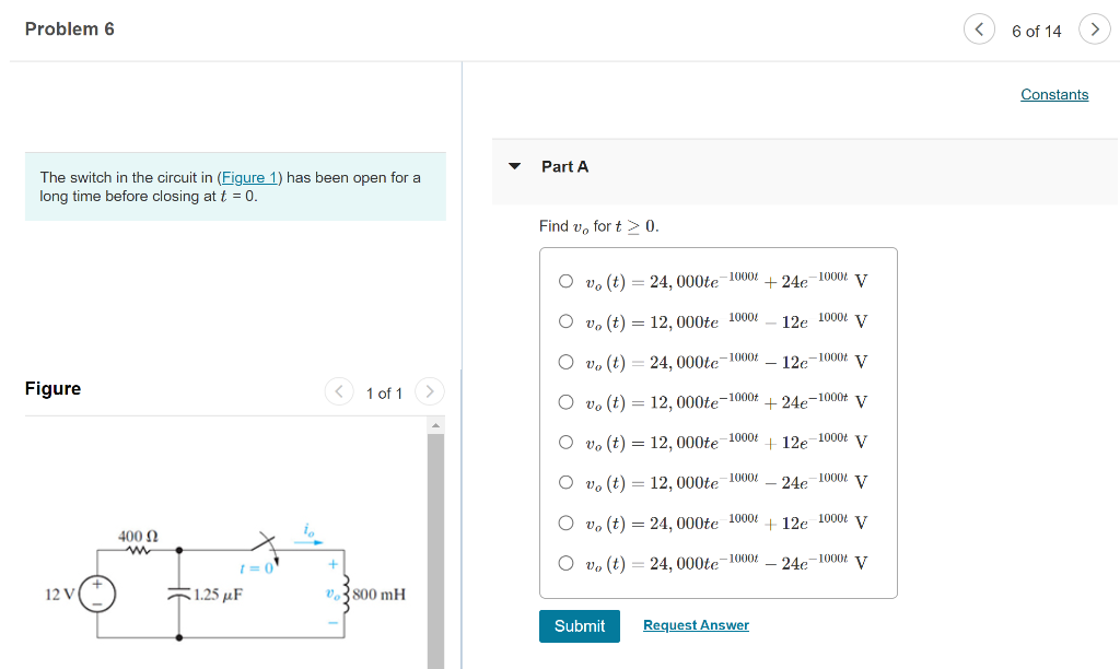 Solved Problem 6 6 of 14 The switch in the circuit in has | Chegg.com