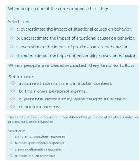 Solved When people commit the correspondence bias, they | Chegg.com