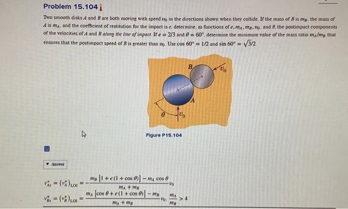 Solved Two smooth disks A and B are both moving with speed | Chegg.com