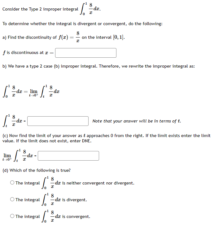 Solved Consider the Type 2 improper integral ∫01x8dx. To | Chegg.com