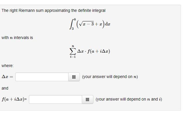 Solved The right Riemann sum approximating the definite | Chegg.com