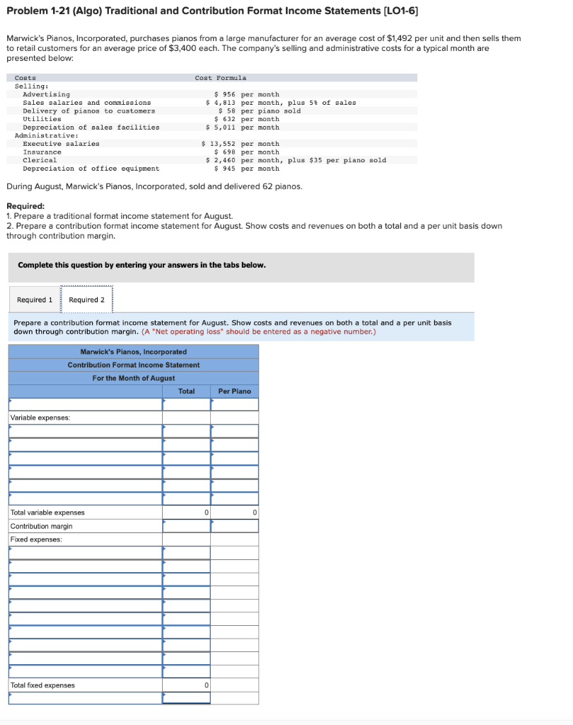 Solved Problem 1-21 (Algo) Traditional and Contribution | Chegg.com
