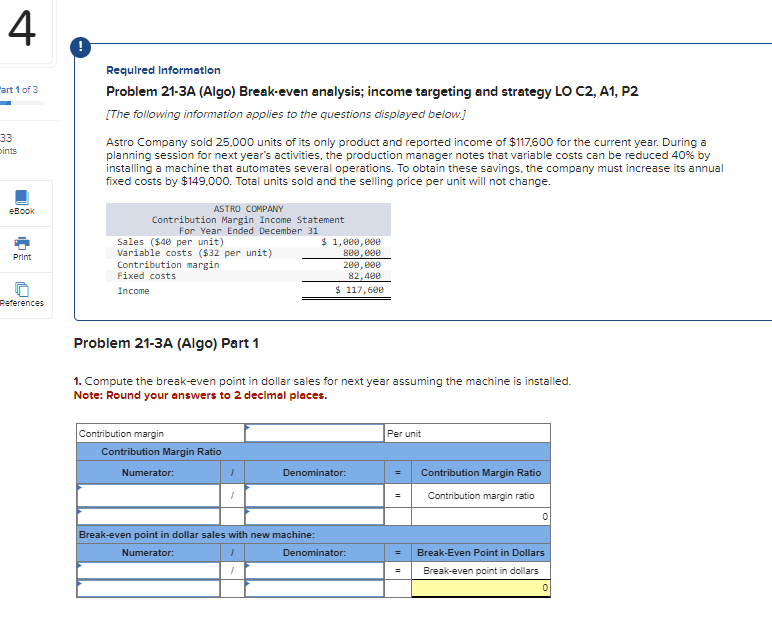 Solved Requlred Information Problem 21-3A (Algo) Break-even | Chegg.com