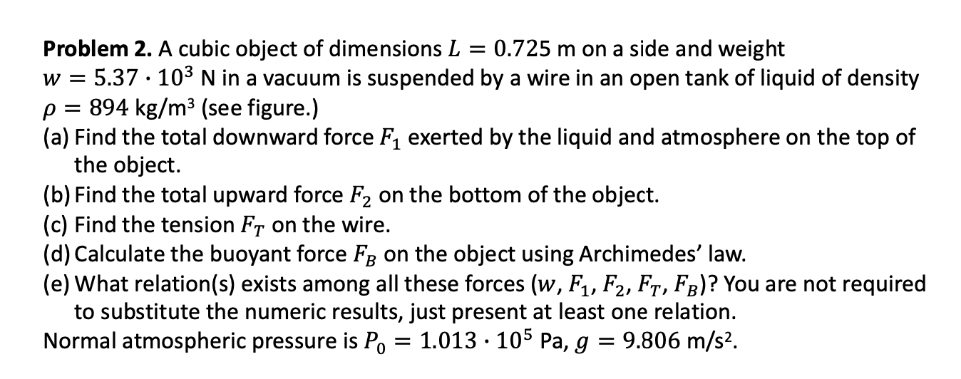 Solved Problem 2. A cubic object of dimensions L=0.725 m on | Chegg.com