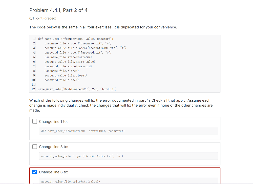 Solved Problem 4.4.1, Part 2 of 4 0/1 point (graded) The | Chegg.com