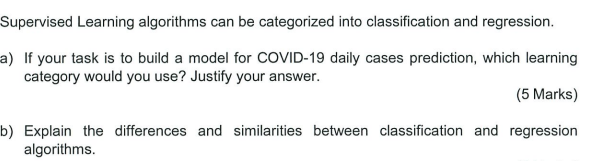 Solved Supervised Learning algorithms can be categorized | Chegg.com