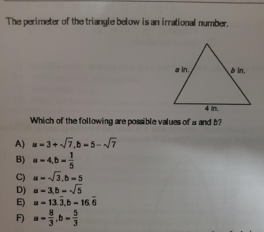 Solved The perimeter of the triangle below is an irrational | Chegg.com