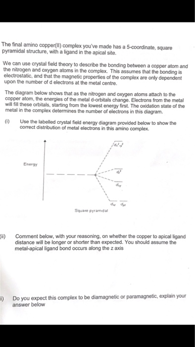 Solved The final amino copper(ll) complex you've made has a | Chegg.com