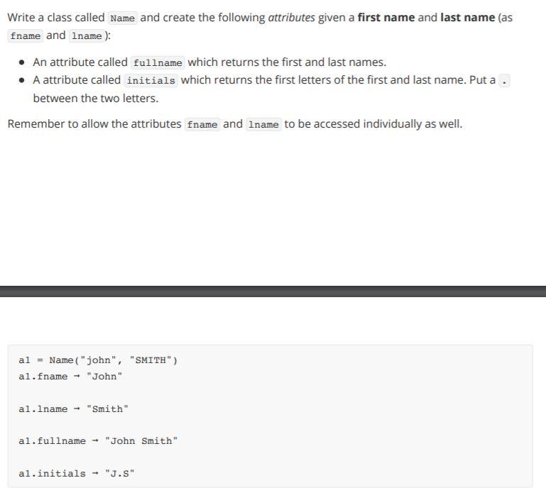 Solved Write a class called Name and create the following | Chegg.com