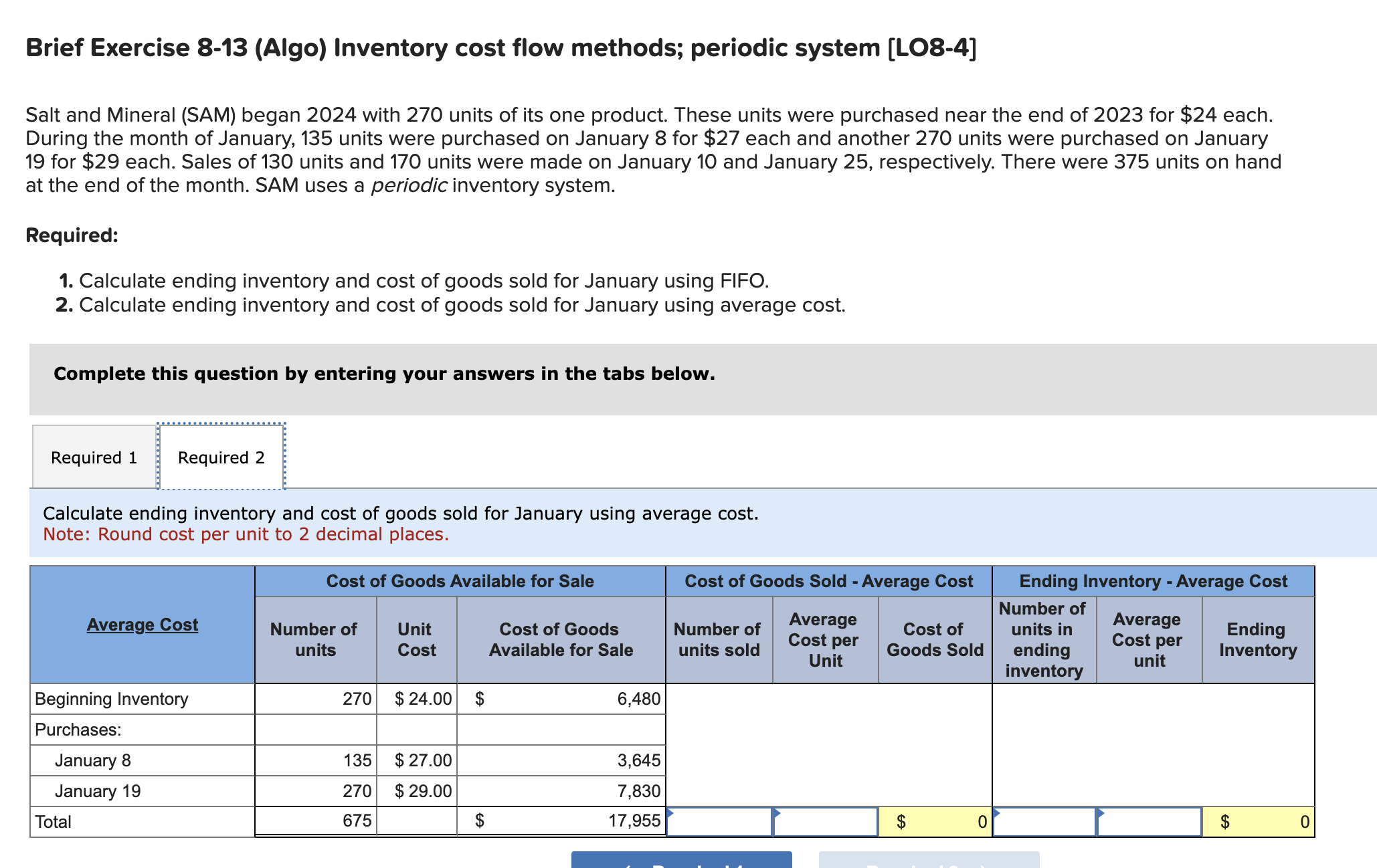 Solved Brief Exercise 8-13 (Algo) Inventory cost flow | Chegg.com