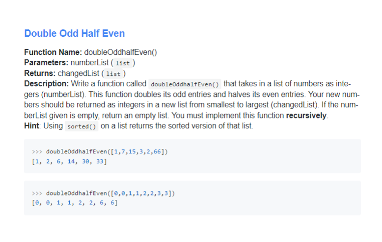 Solved Double Odd Half Even Function Name: | Chegg.com