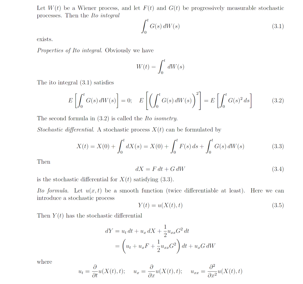 Solved Let W(t) be a Wiener process, and let F(t) and G(t) | Chegg.com