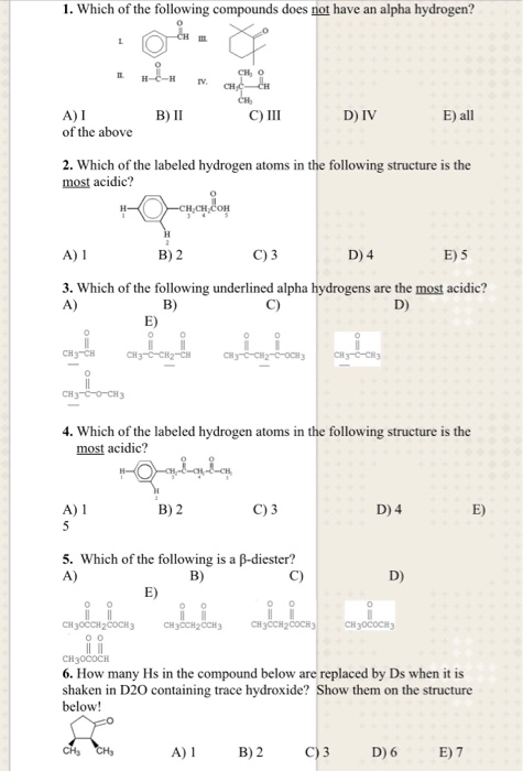 Solved 1. Which of the following compounds does not have an | Chegg.com