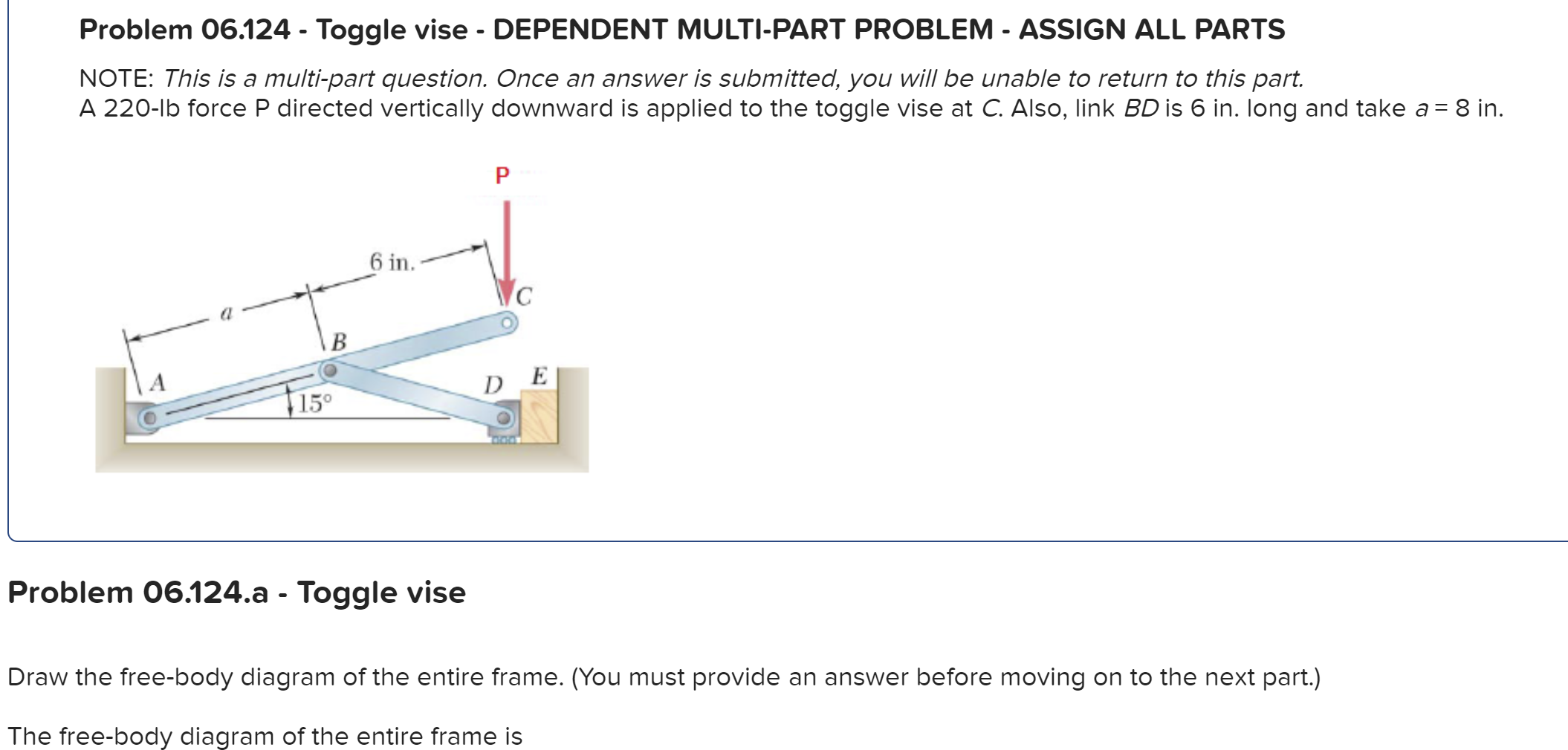 Solved Problem 06.124 - Toggle vise - DEPENDENT MULTI-PART | Chegg.com