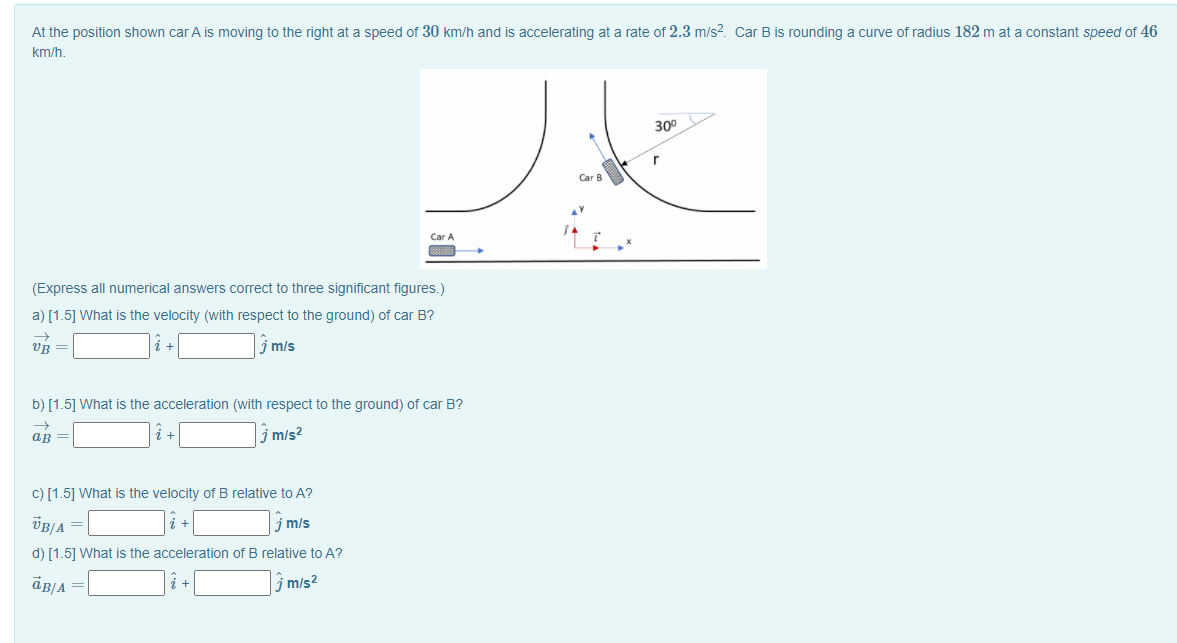 Solved At the position shown car A is moving to the right at | Chegg.com