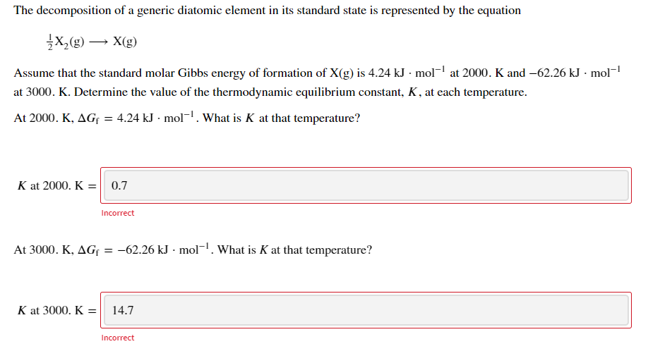 Solved The decomposition of a generic diatomic element in | Chegg.com