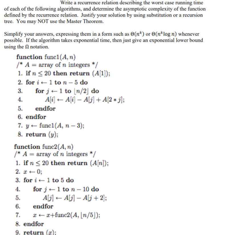 Solved Write a recurrence relation describing the worst case | Chegg.com