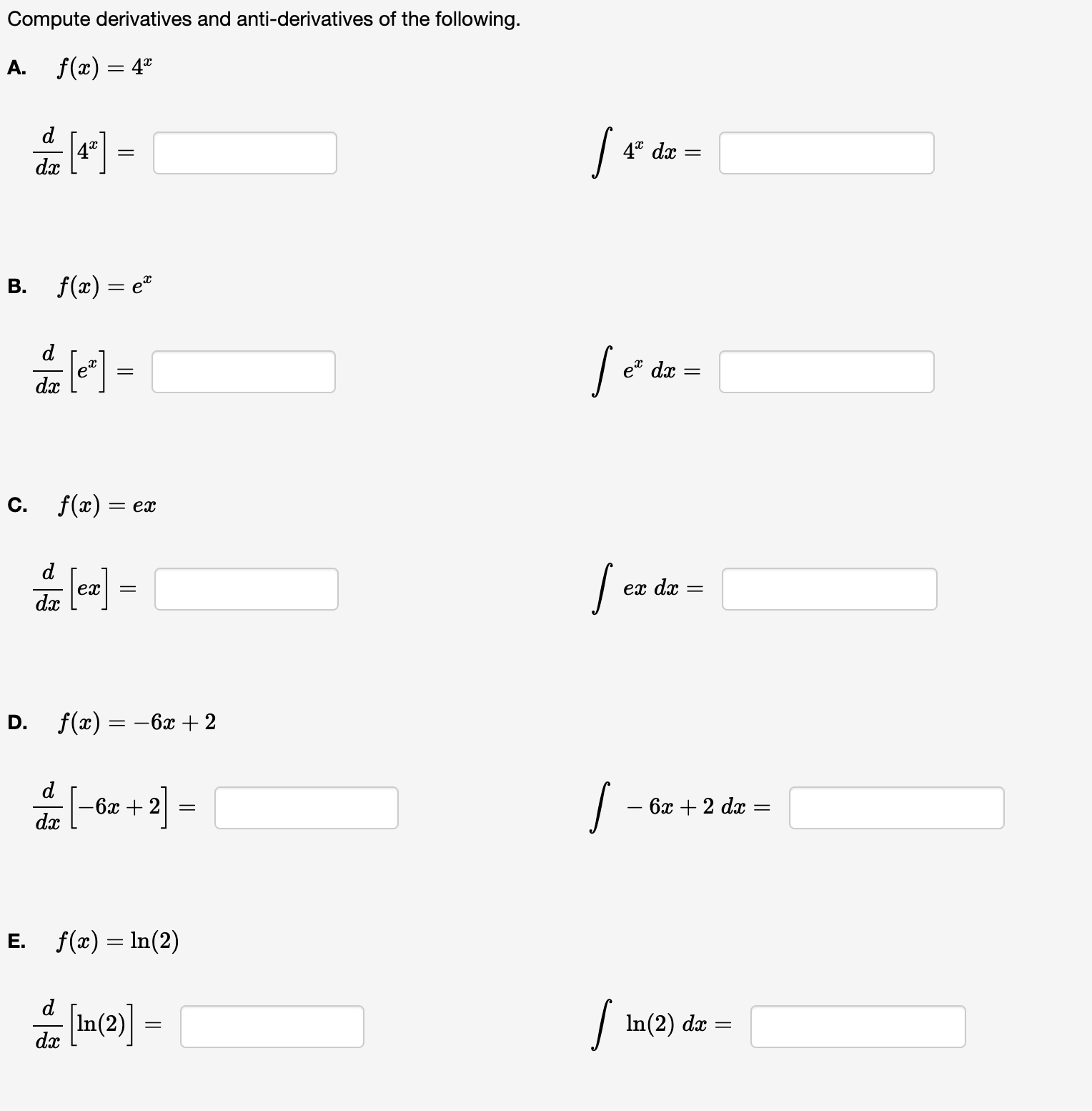 Solved Compute derivatives and anti-derivatives of the | Chegg.com