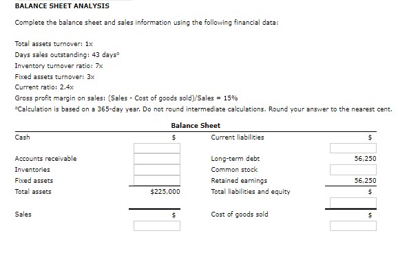 Solved BALANCE SHEET ANALYSIS Complete the balance sheet and | Chegg.com Solved BALANCE SHEET ANALYSIS Complete the balance sheet and | Chegg.com