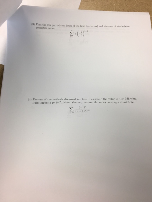 Solved (3) Find the 5th partial sum (sum of the first five | Chegg.com